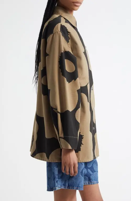 Marimekko Abstraktio Unikko Floral Oversized Cotton Shirt In Black